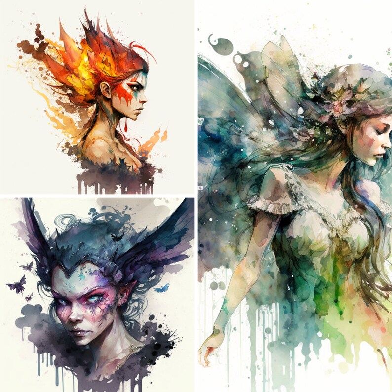 Fantasy Fairy Clipart, Watercolor PNG Bundle, Printable. 11 Separate ...
