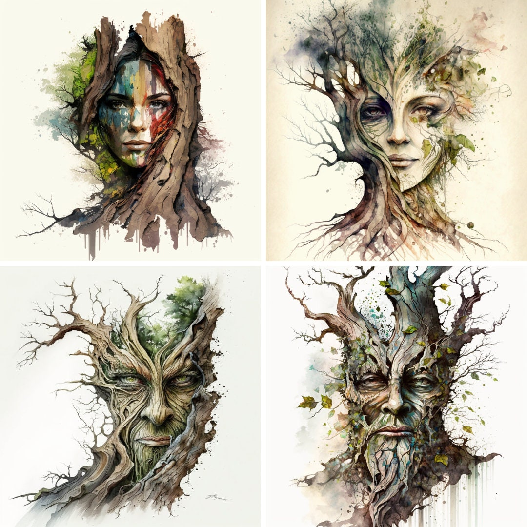 EPIC FANTASY Tree Faces Clipart Set- Nature - Watercolors- Forest ...