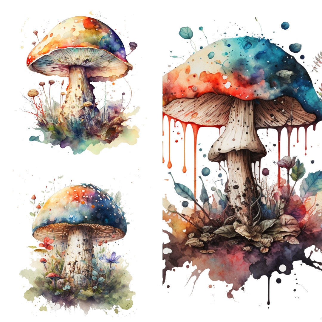 Fantasy Mushroom Watercolor Clipart, Watercolor Forest Art, Watercolor ...