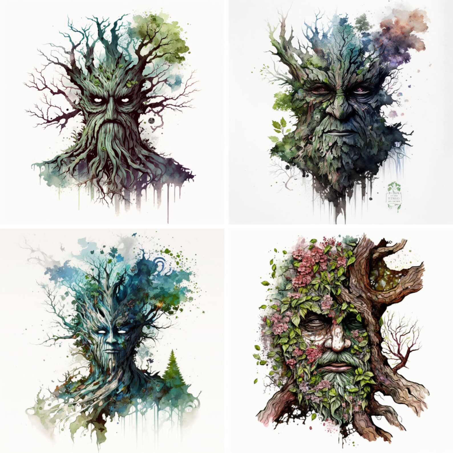 EPIC FANTASY Tree Faces Clipart Set- Nature - Watercolors- Forest ...
