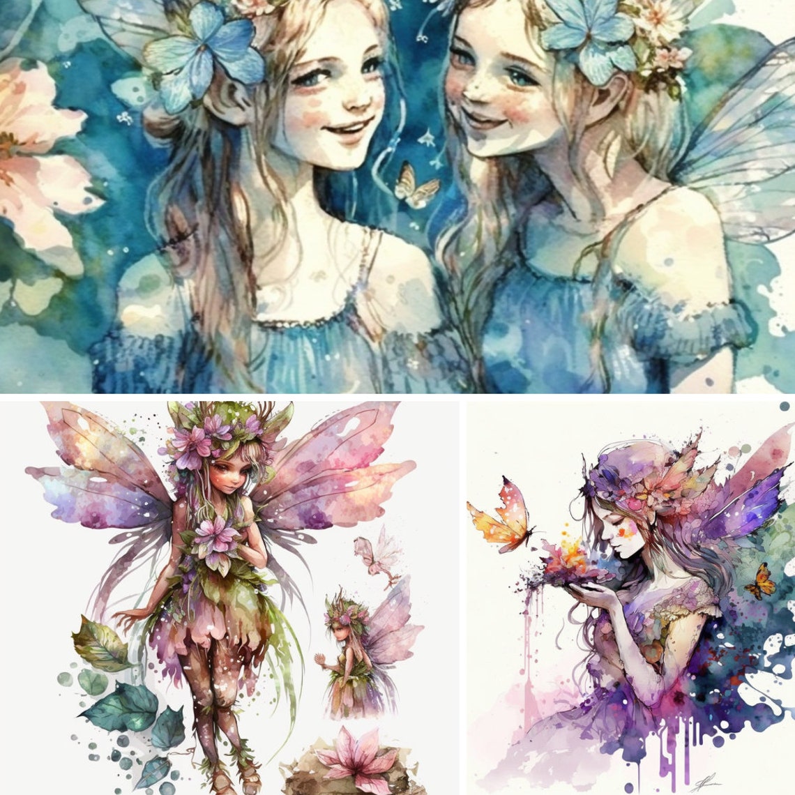 Fantasy Fairy Clipart, Watercolor PNG Bundle, Printable. 11 Separate ...
