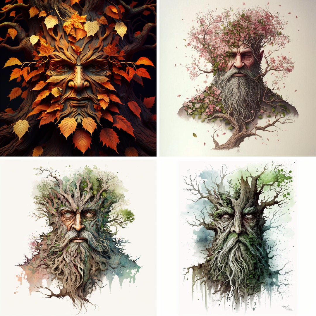 EPIC FANTASY Tree Faces Clipart Set- Nature - Watercolors- Forest ...
