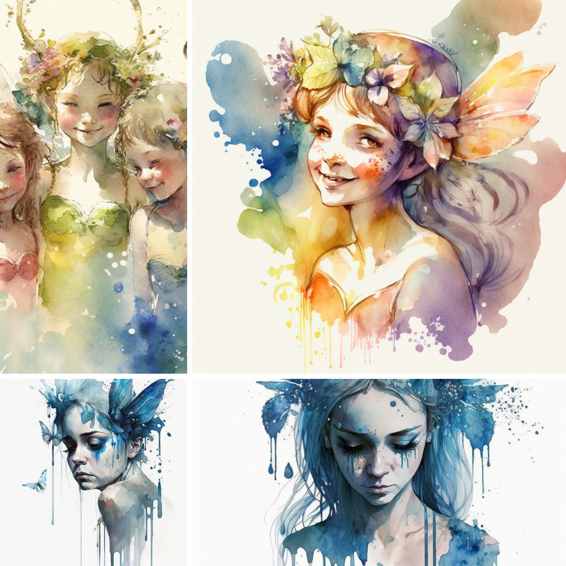 Fantasy Fairy Clipart, Watercolor PNG Bundle, Printable. 11 Separate ...