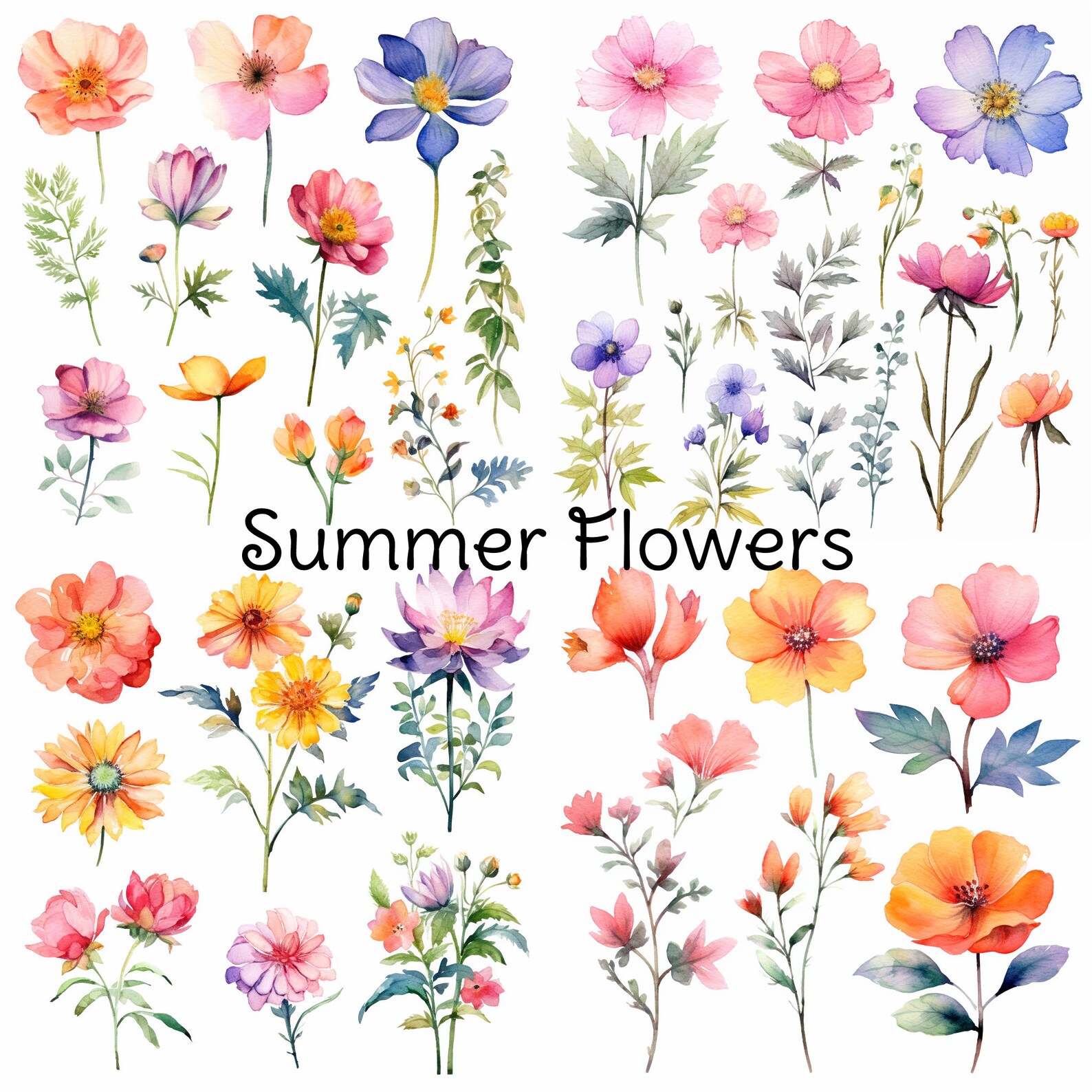 Watercolor Floral Clipart Collection - Summer Flowers Clipart ...