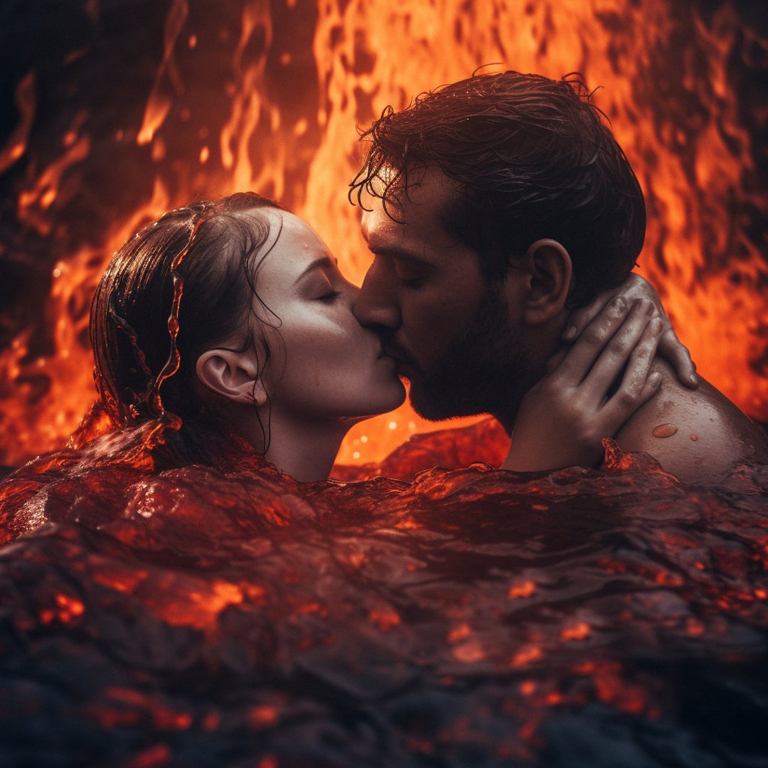Digital Photograph Romantic Couple Kissing, Drowning in Lava - Etsy