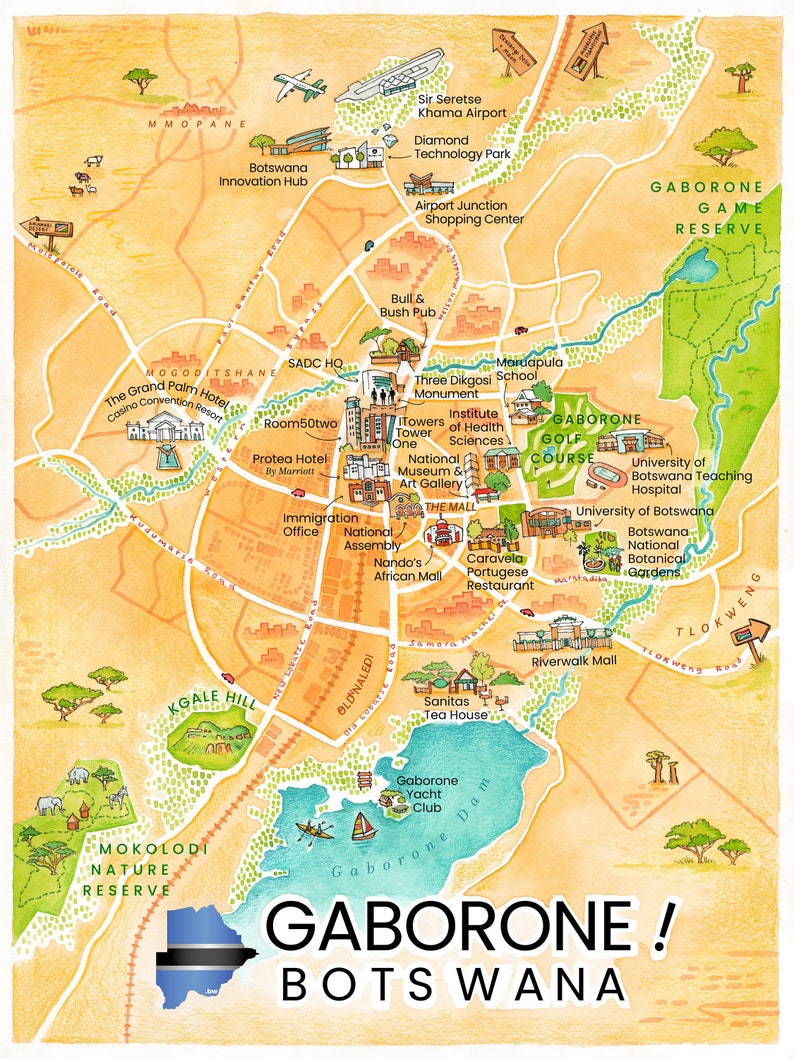 Digital File Poster Art Geography Education Hand Drawn City Map Gaborone Botswana Digital Jpg ...