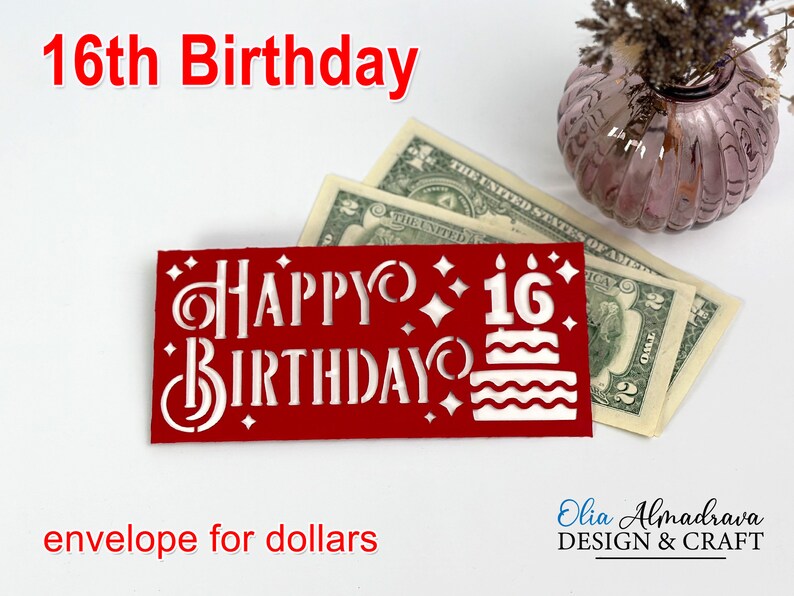 16th Birthday Money Holder SVG Template: DIY Gift Envelope (digital ...