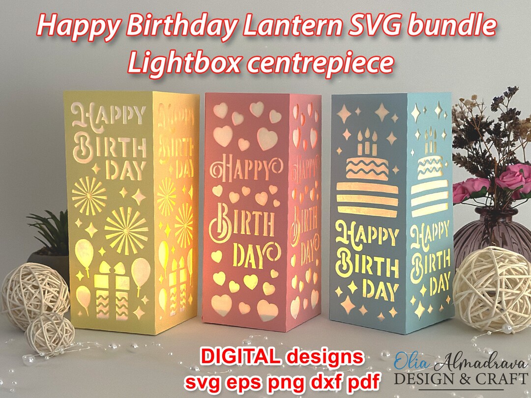 Birthday Lantern SVG: Paper Cut Lightbox Centerpiece (digital Template ...