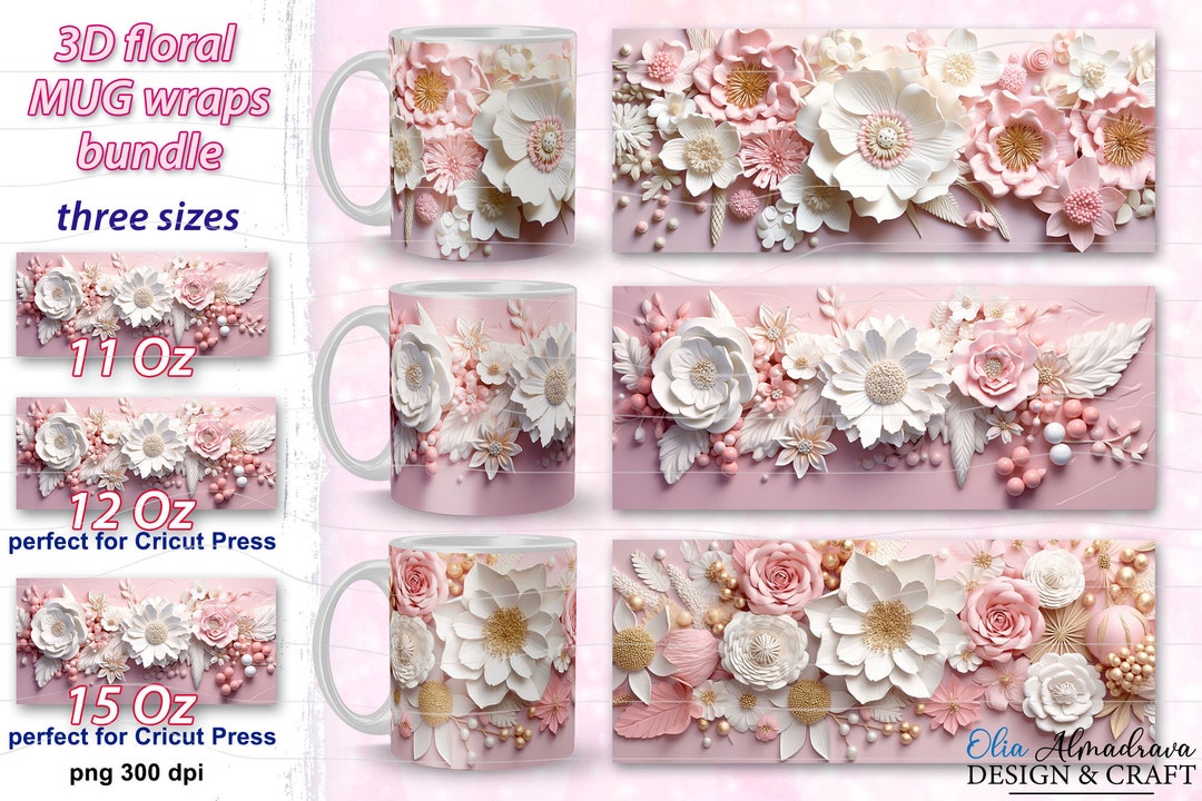 Beautiful 3D Floral Mug Wrap Designs With Pastel Colors Flowers for ...