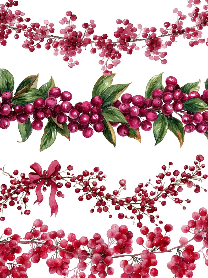 34 Christmas Red Berries Border & Garland PNG Clipart Bundle ...