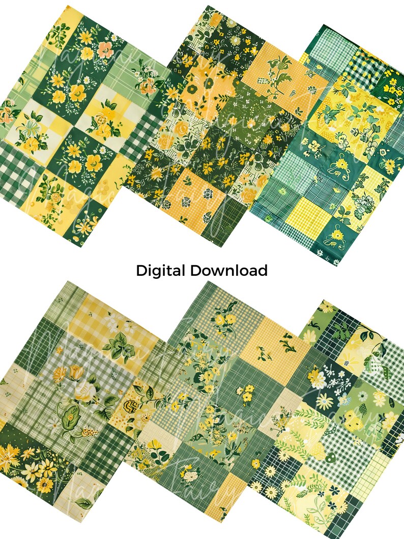 Yellow & Green Patchwork Seamless Pattern, Floral Grand Millenial ...