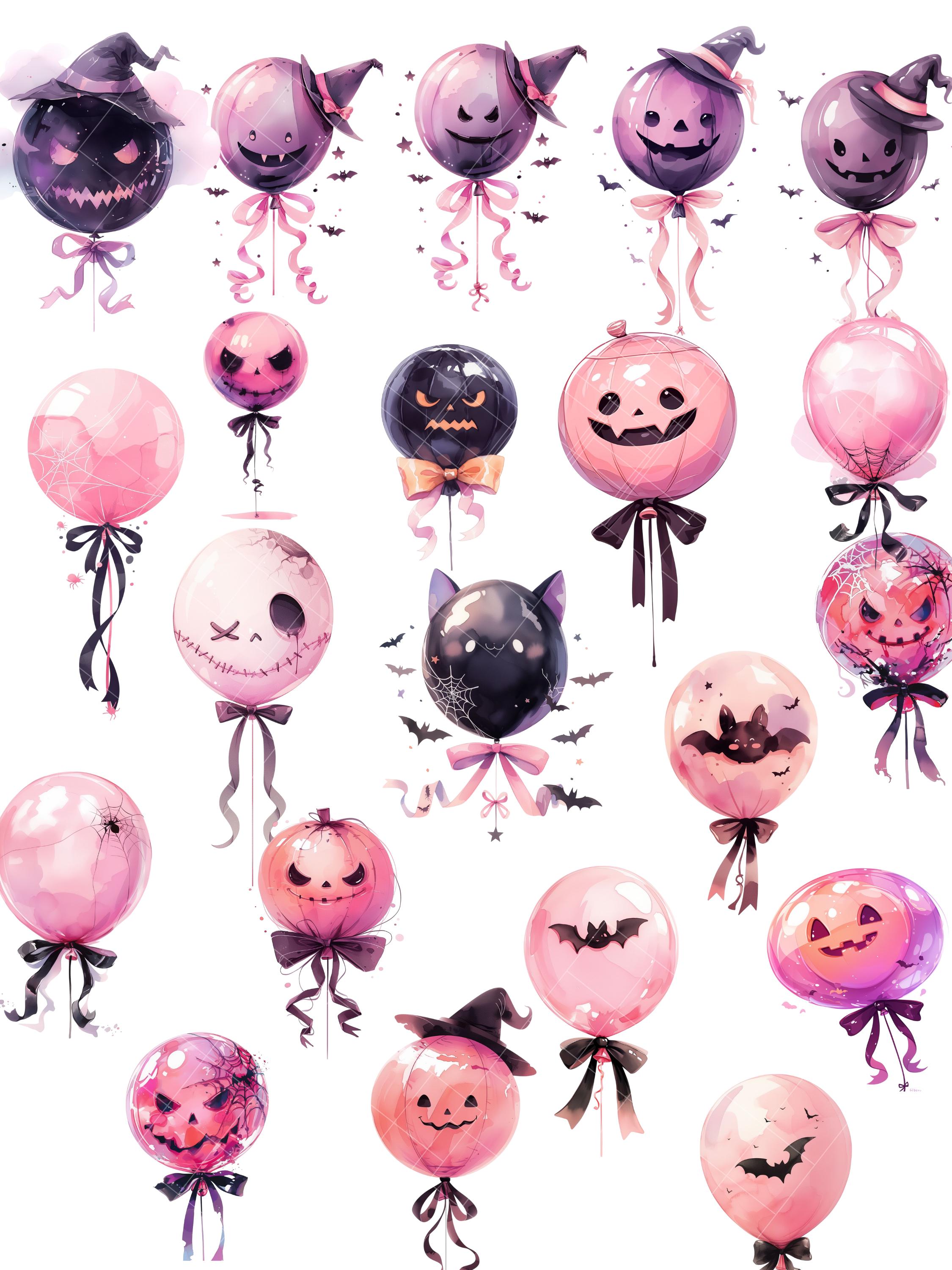 Halloween Balloons PNG Clipart Bundle Cute Halloween PNG, Black and ...