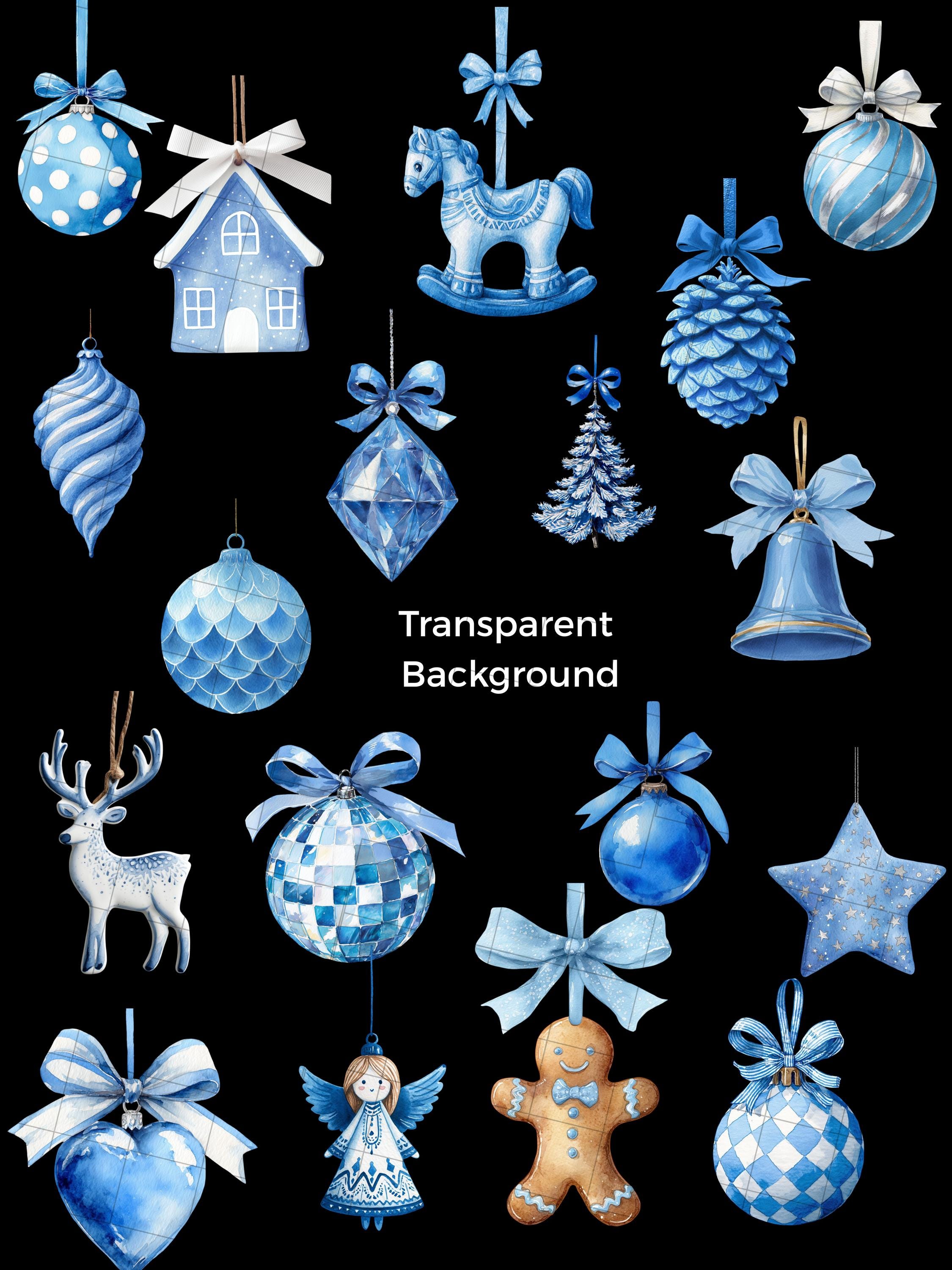 Blue Christmas Ornaments PNG Clipart Bundle, Watercolor Icy Baubles Png ...