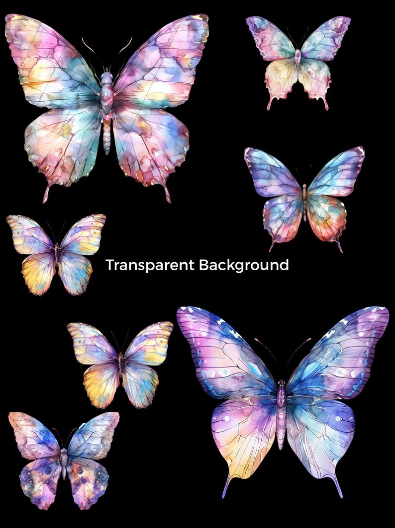 Rainbow Butterflies Clipart, Watercolor Iridescent Butterfly PNG Bundle ...