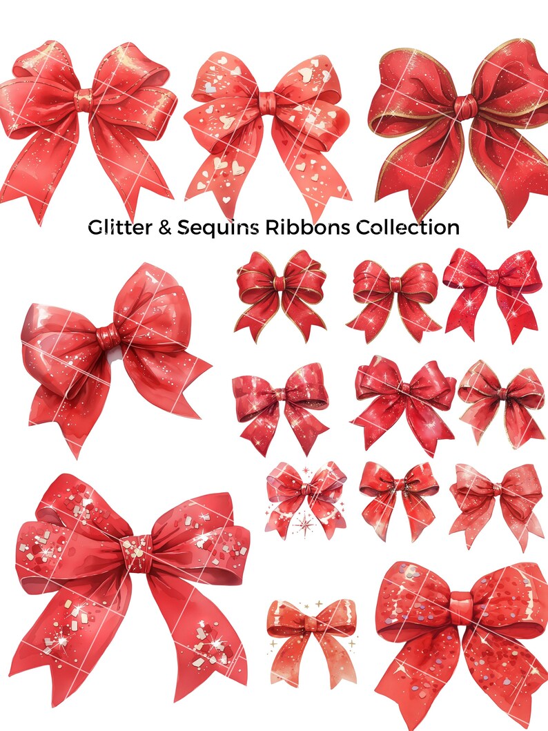 Watercolor Red Ribbons PNG Clipart Bundle: Gingham, Plaid, Stripes ...