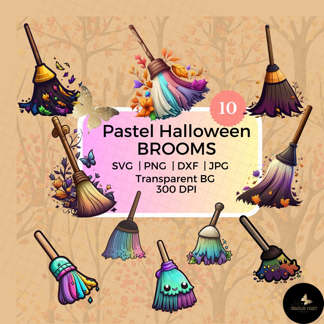 Pastel Halloween Brooms Clipart Bundle Clipart Png Bundle for - Etsy