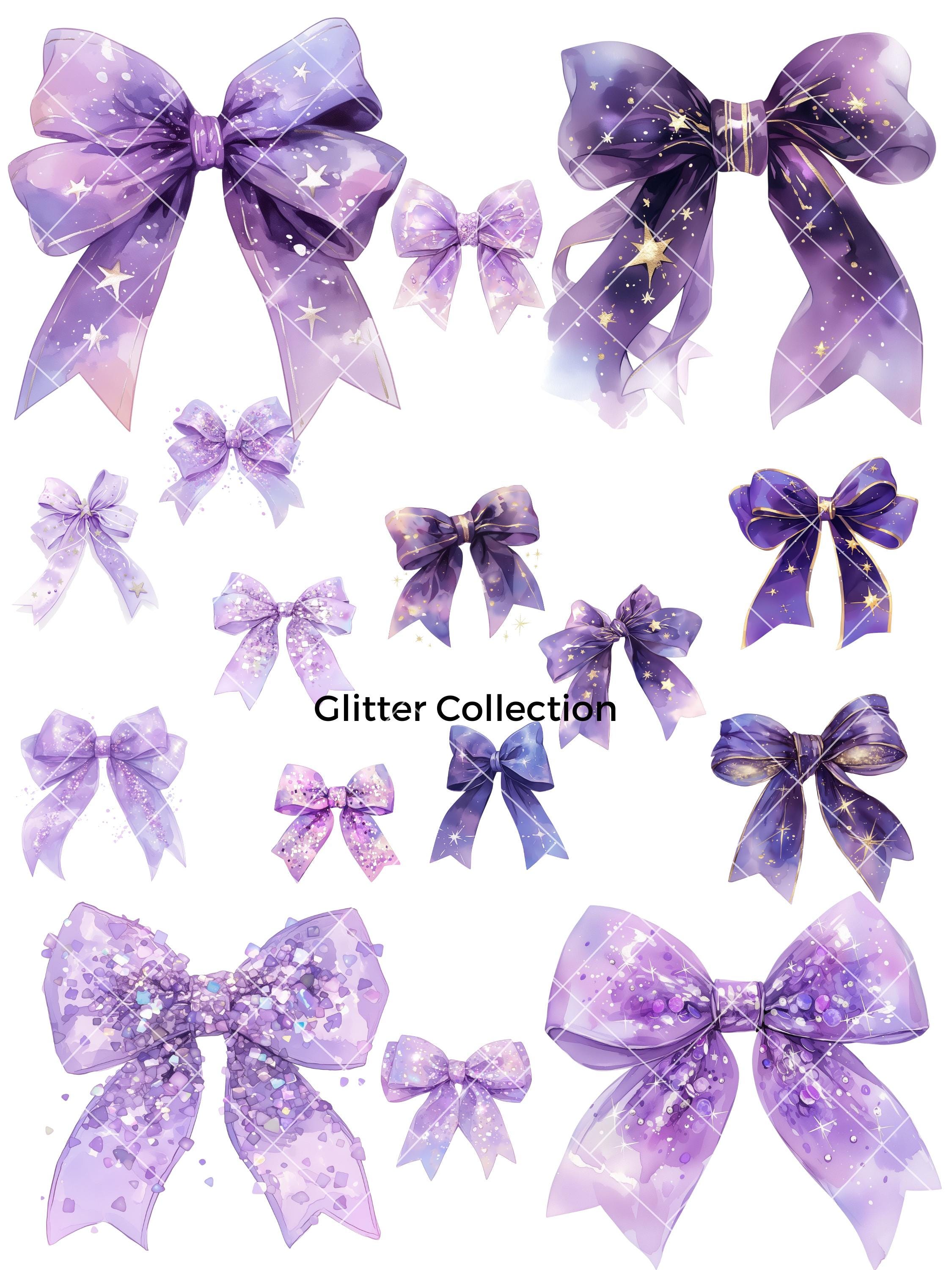 Cute Purple Ribbons PNG Clipart Bundle Watercolor Purple Ribbons Clip ...