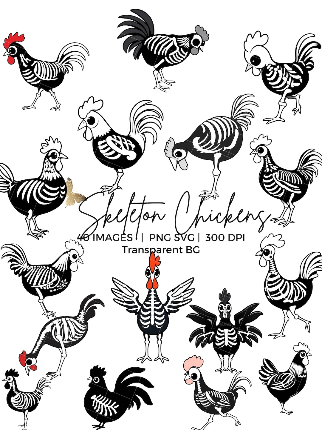 Skeleton Chicken PNG Skeleton Halloween Chicken Cute Spooky Chicken ...