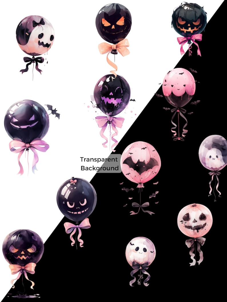 Halloween Balloons PNG Clipart Bundle Cute Halloween PNG, Black and ...
