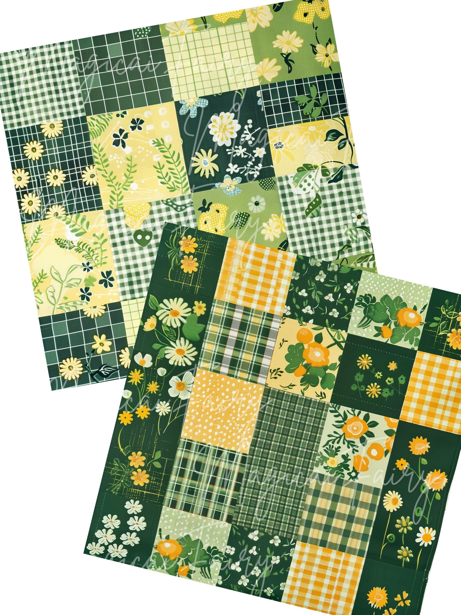 Yellow & Green Patchwork Seamless Pattern, Floral Grand Millenial ...