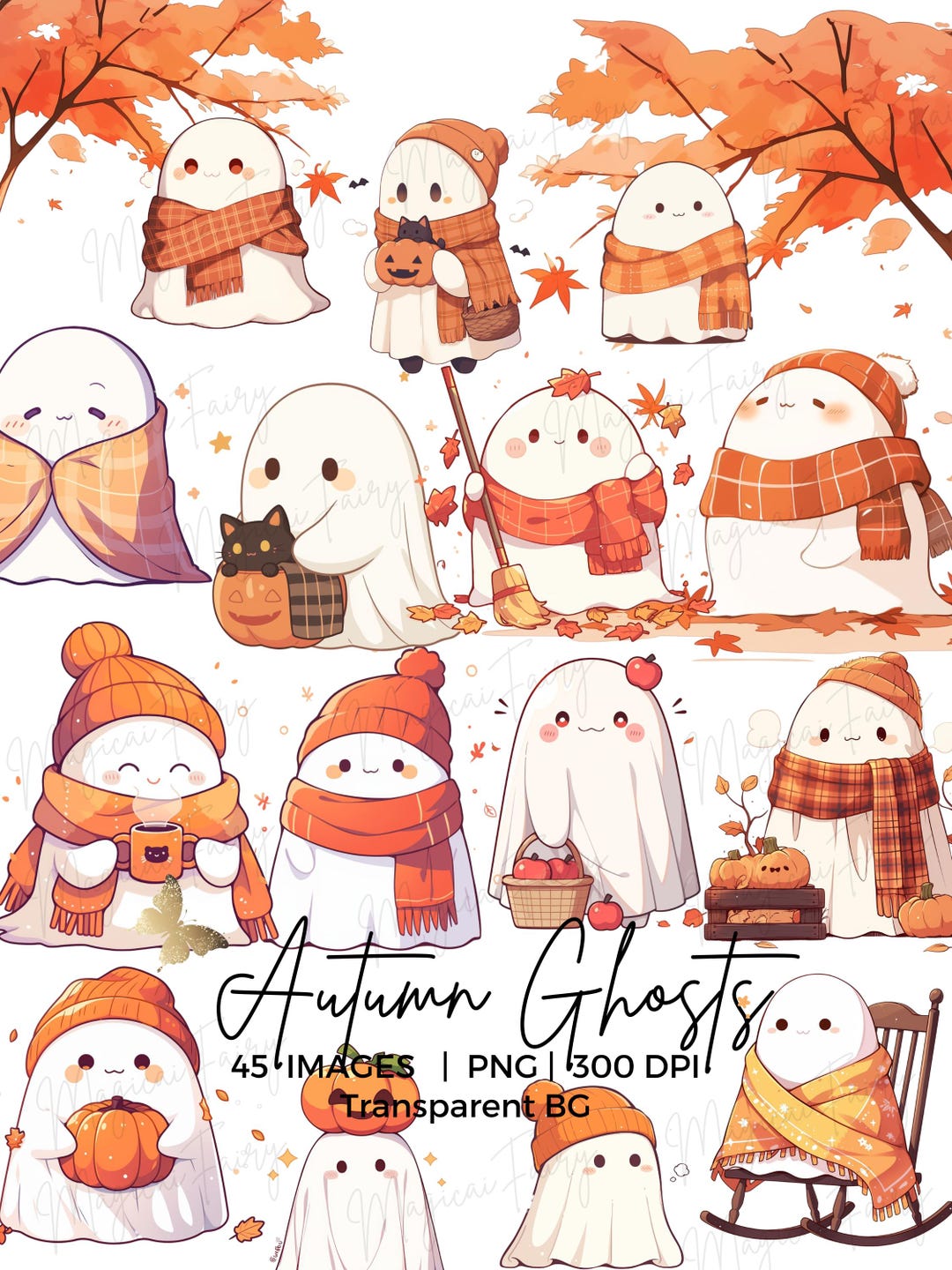 Halloween Clipart Cute Ghosts PNG Autumn Ghosts Sublimation PNG Funny ...