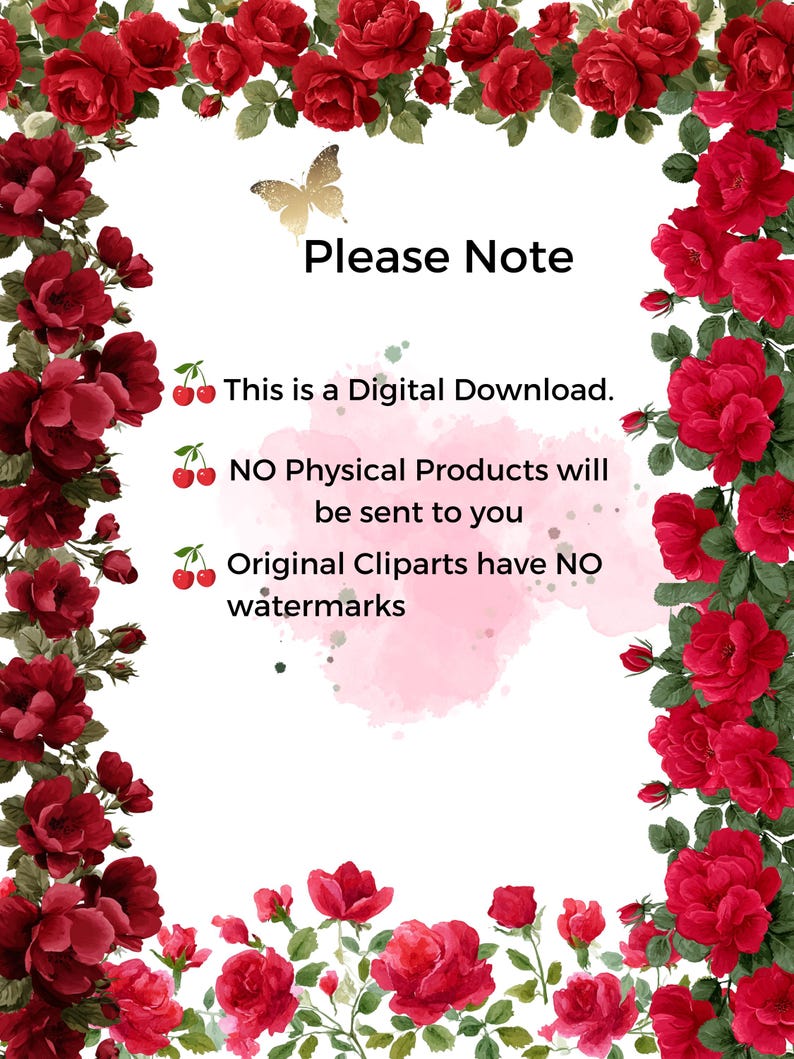 35 Red Rose Flowers Borders PNG Clipart Bundle: Watercolor Valentine's ...