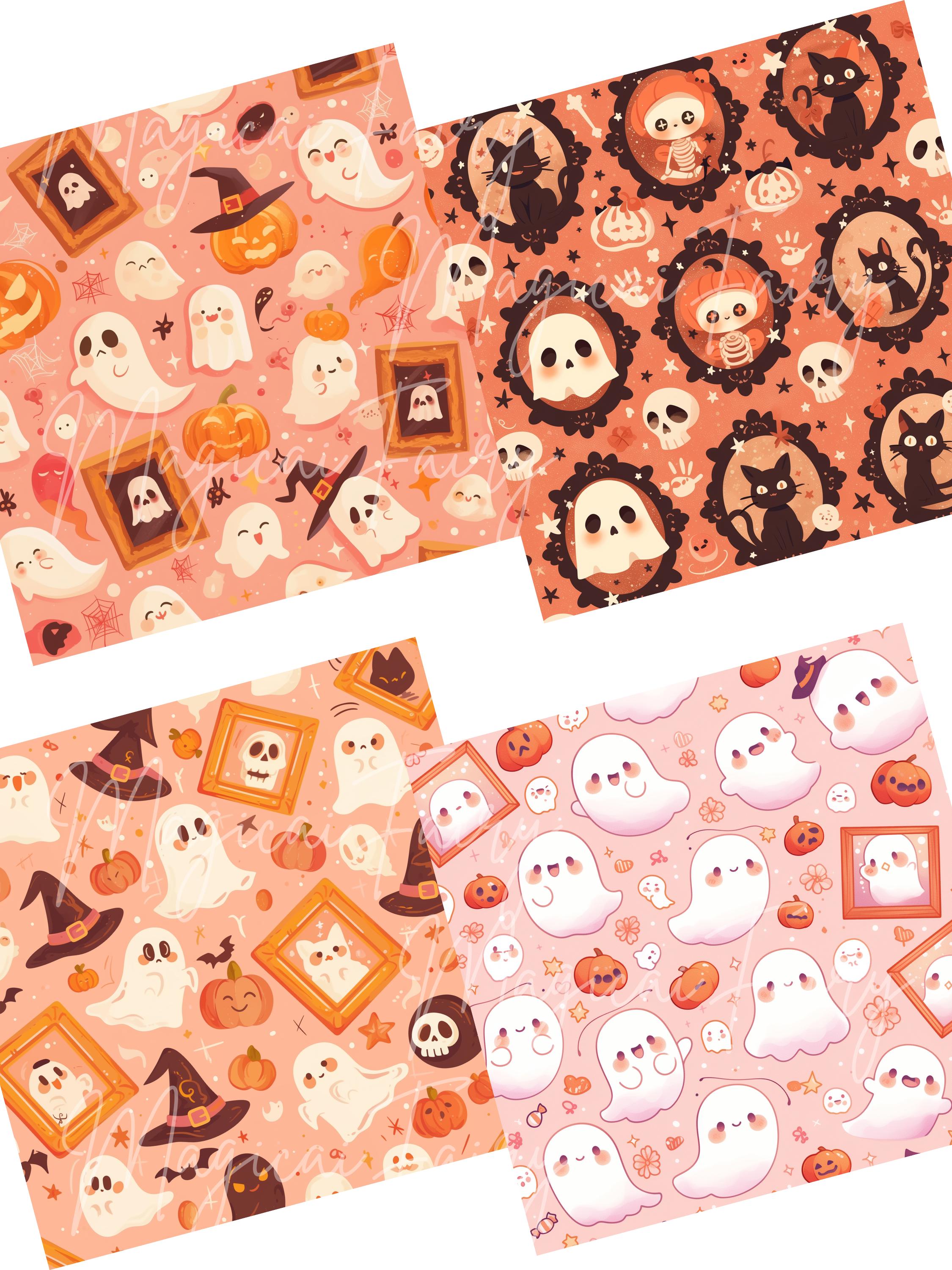 Cute Halloween Frames Pattern Png Spooky Halloween Digital Paper Pink ...