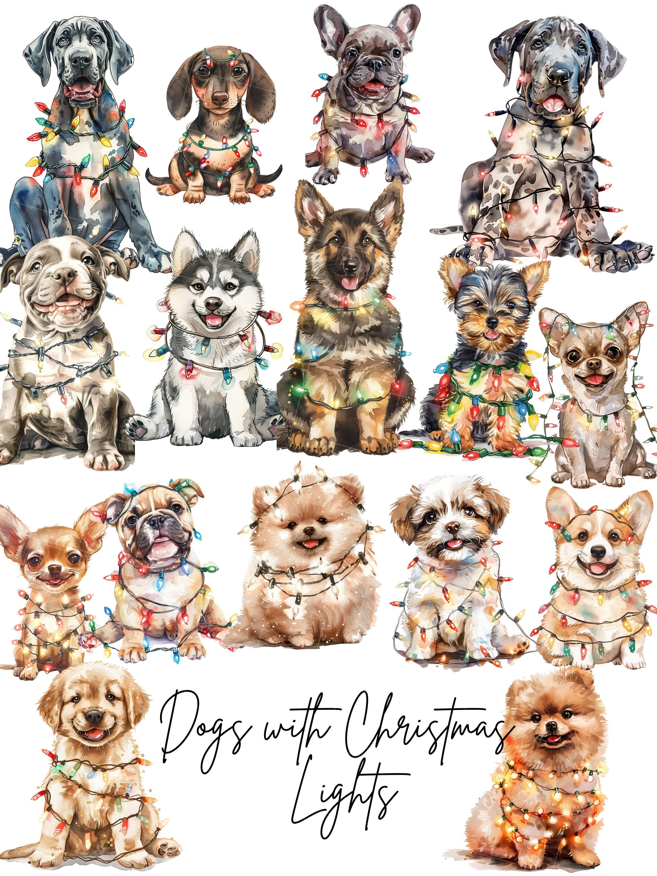 Watercolor Christmas Puppies PNG, Christmas Dogs Clipart Bundle, Cute ...