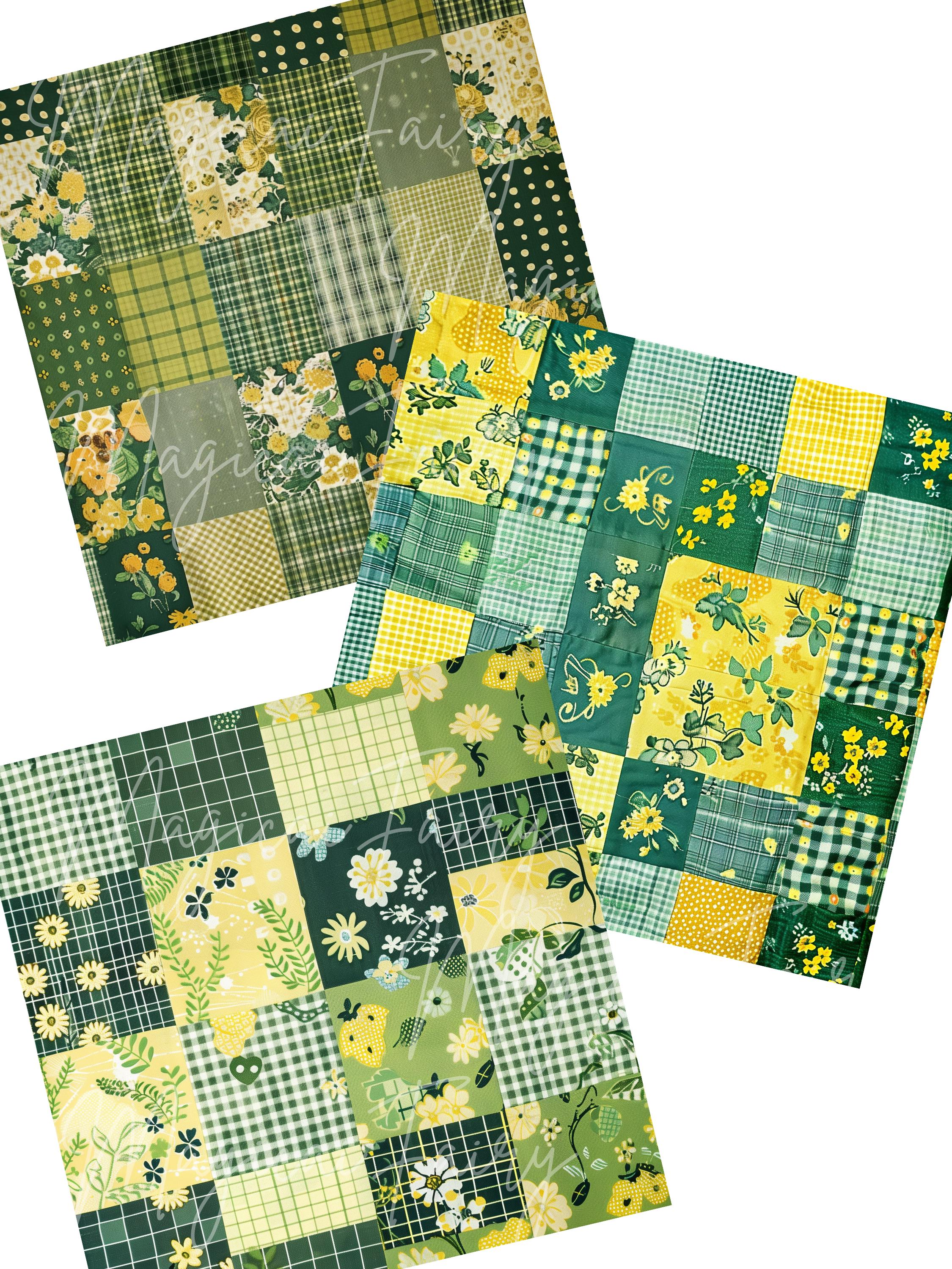 Yellow & Green Patchwork Seamless Pattern, Floral Grand Millenial ...