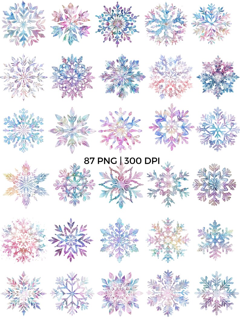 Watercolor Rainbow Snowflakes PNG, Pastel Christmas Clipart Bundle ...