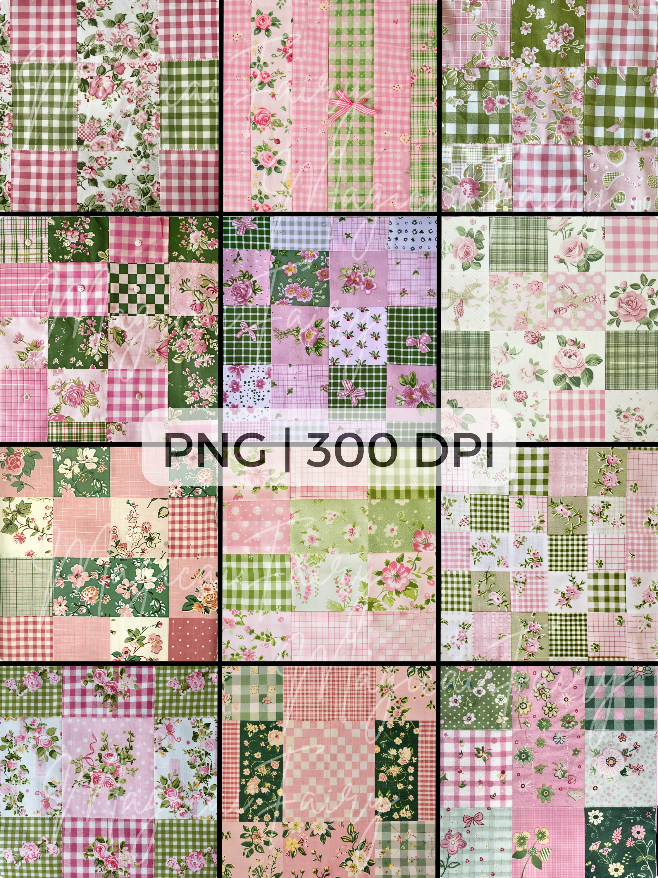 Pink & Green Patchwork Seamless Patterns, Floral Grand Millenial ...