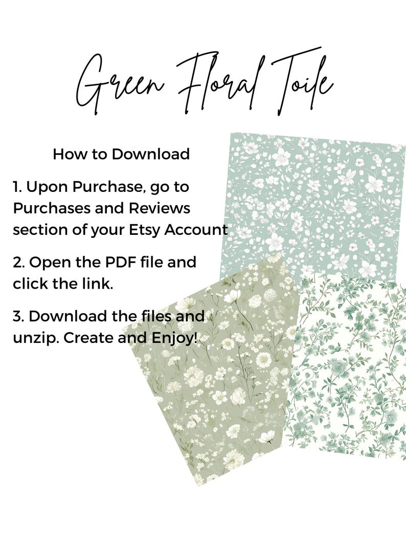 Green Floral Toile Seamless Pattern Bundle PNG Watercolor Sage Green ...