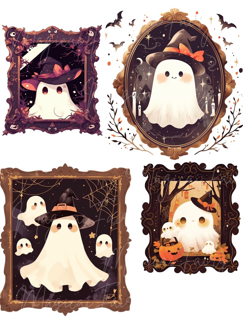 Retro Halloween Picture Frames PNG Clipart: Spooky Ghosts, Cats, Witch ...