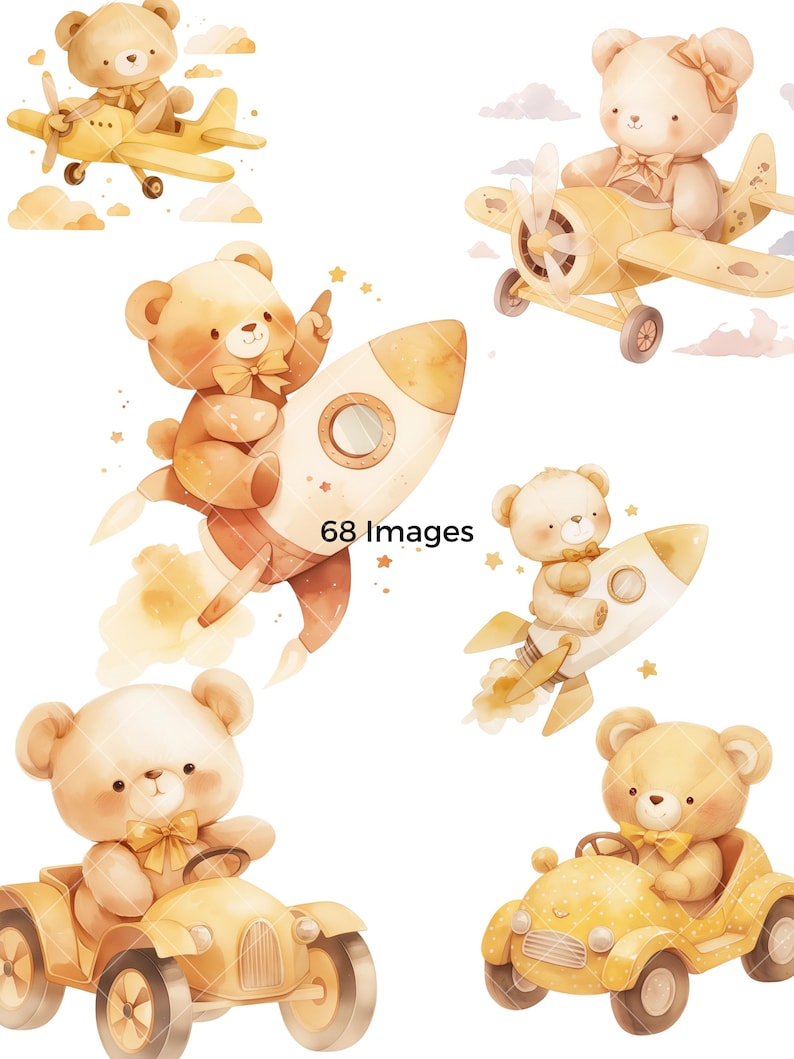 Yellow Teddy Bears Clipart Bundle Watercolor Yellow Bears PNG, Cute ...