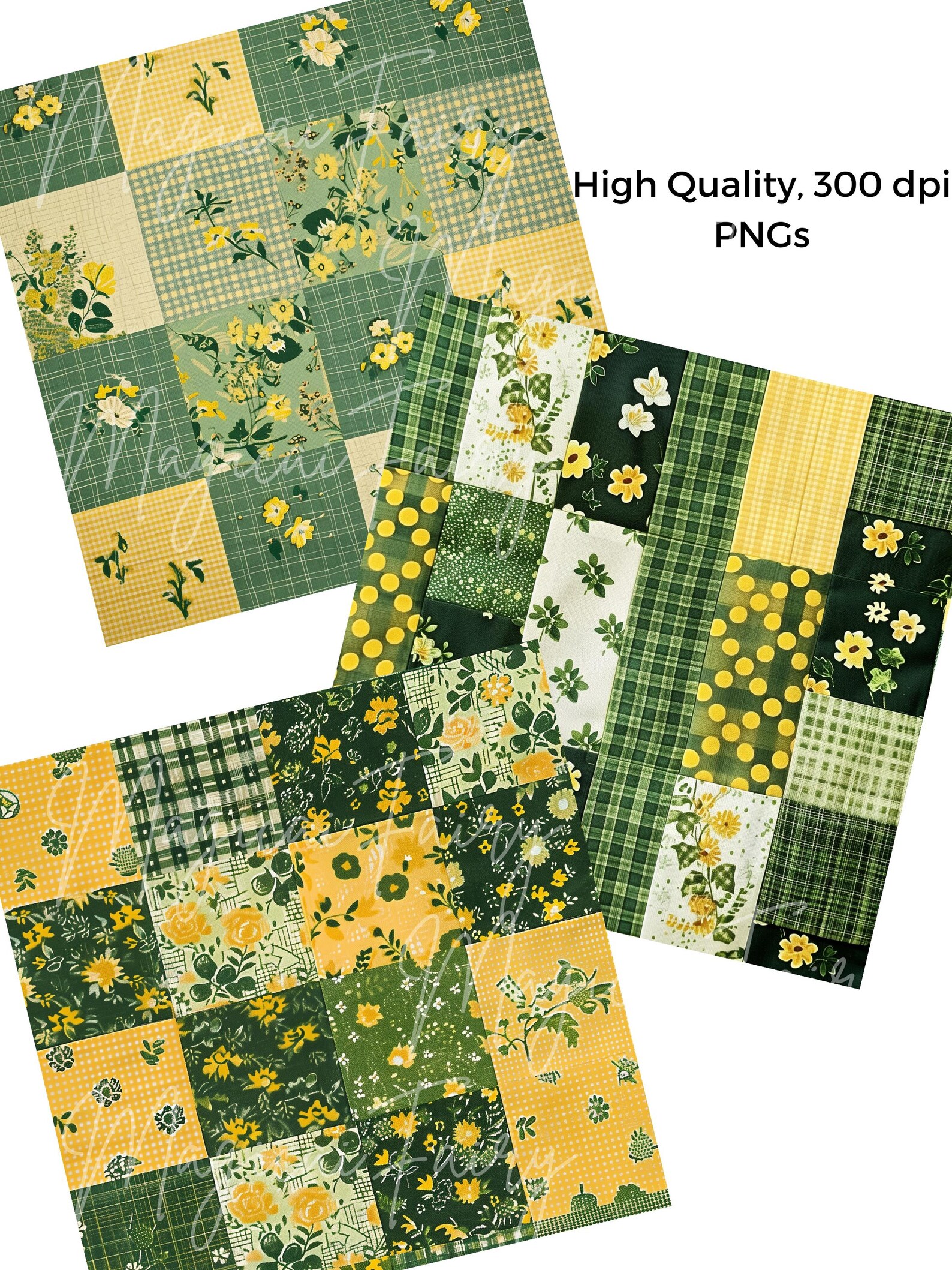 Yellow & Green Patchwork Seamless Pattern, Floral Grand Millenial ...