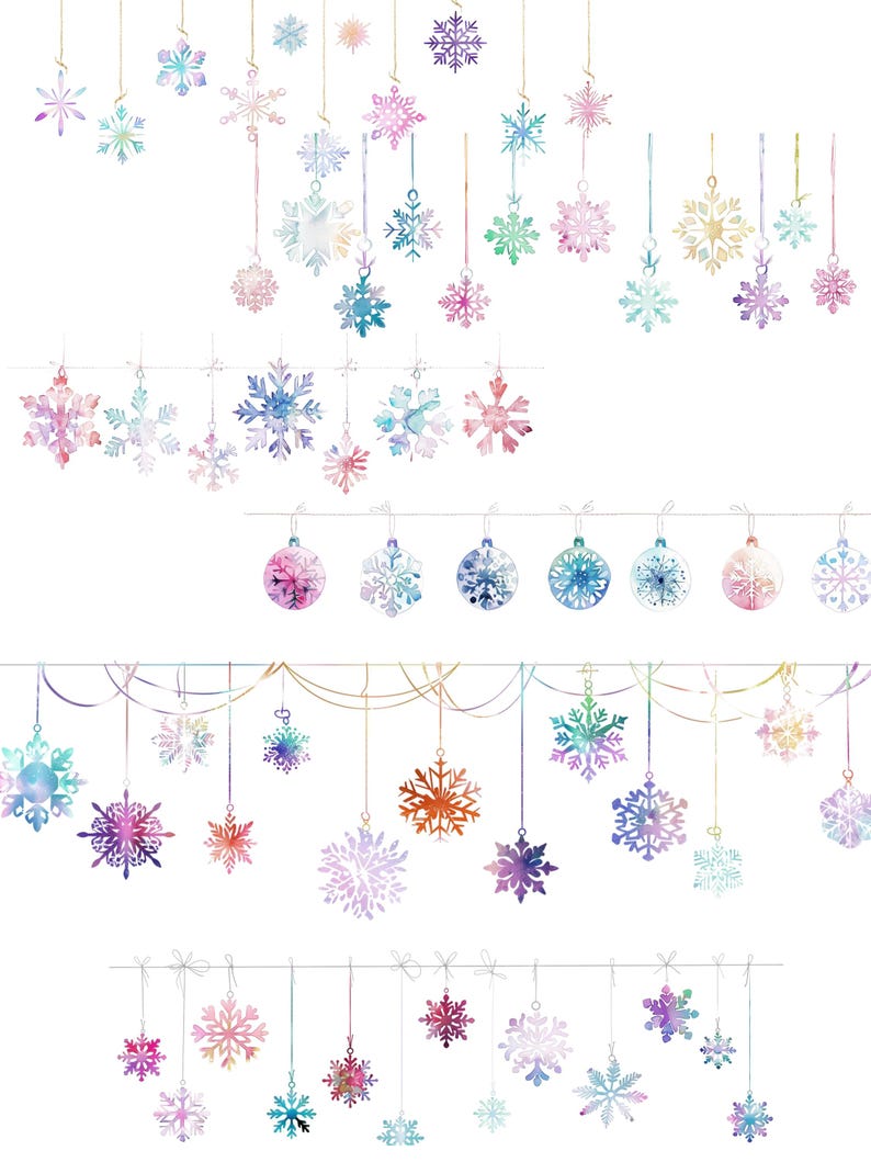 Watercolor Rainbow Snowflakes PNG, Pastel Christmas Clipart Bundle ...
