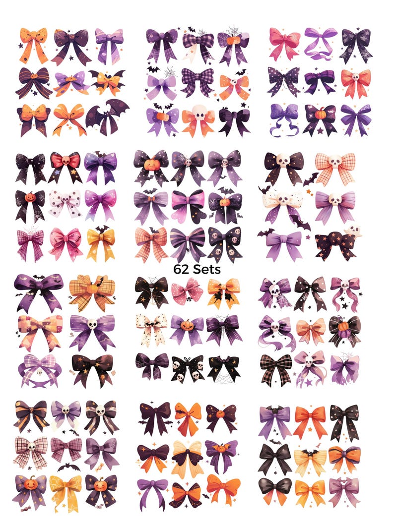 Halloween Ribbons PNG Clipart Bundle: Spooky Watercolor Bows (digital ...