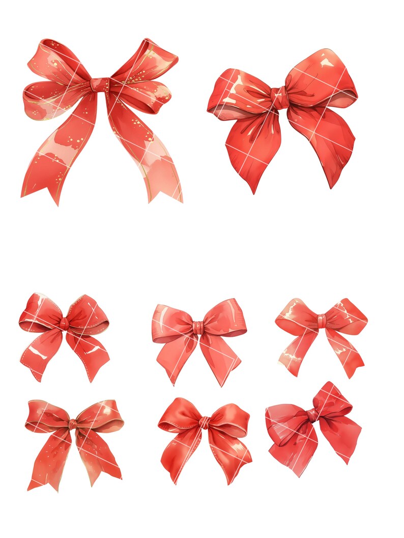 Watercolor Red Ribbons PNG Clipart Bundle: Gingham, Plaid, Stripes ...