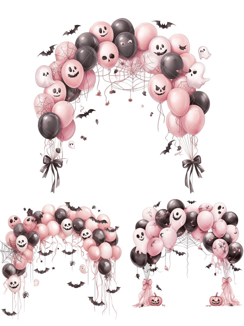 Halloween Balloons PNG Clipart Bundle Cute Halloween PNG, Black and ...