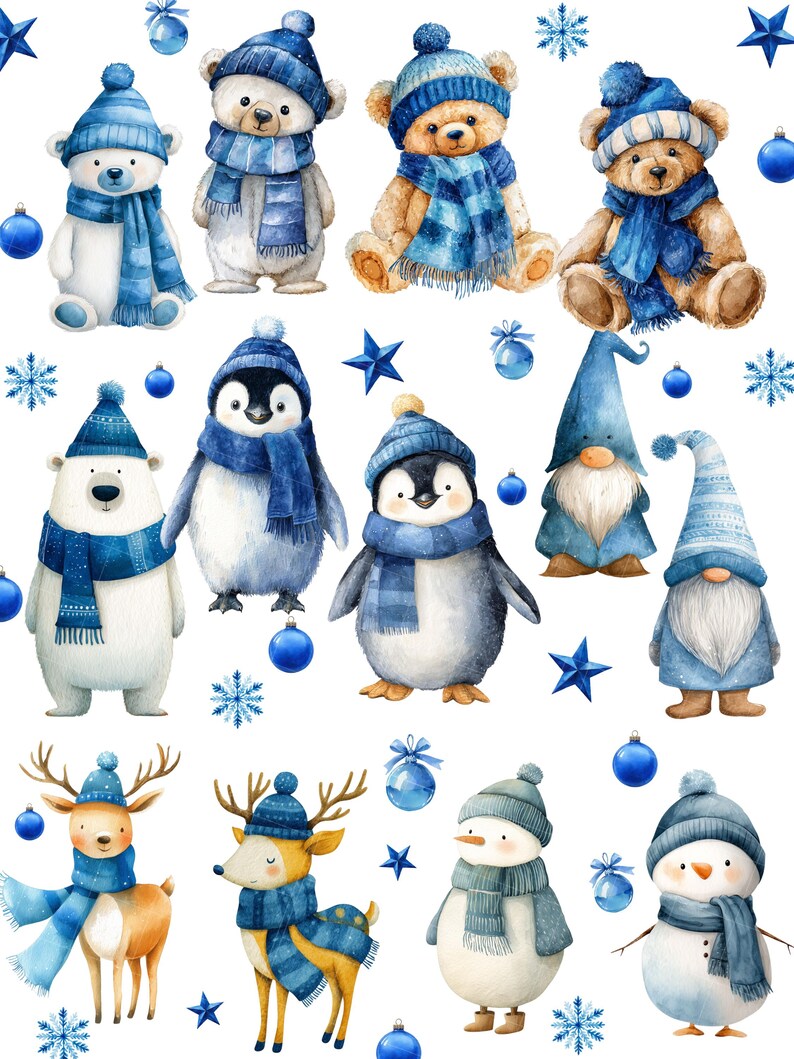 128 Watercolor Blue Christmas PNG Clipart Bundle, Cozy Winter ...