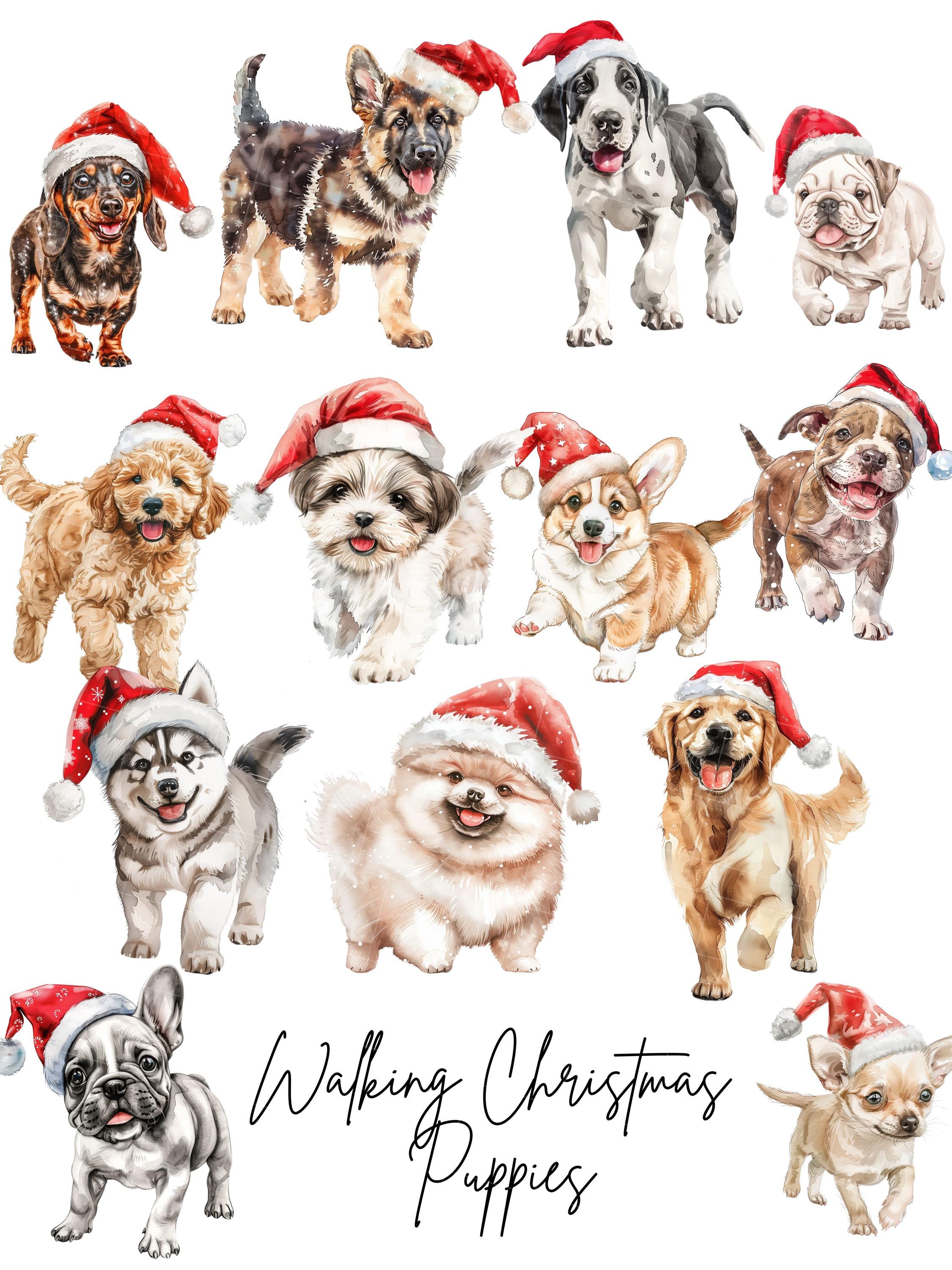 Watercolor Christmas Puppies PNG, Christmas Dogs Clipart Bundle, Cute ...