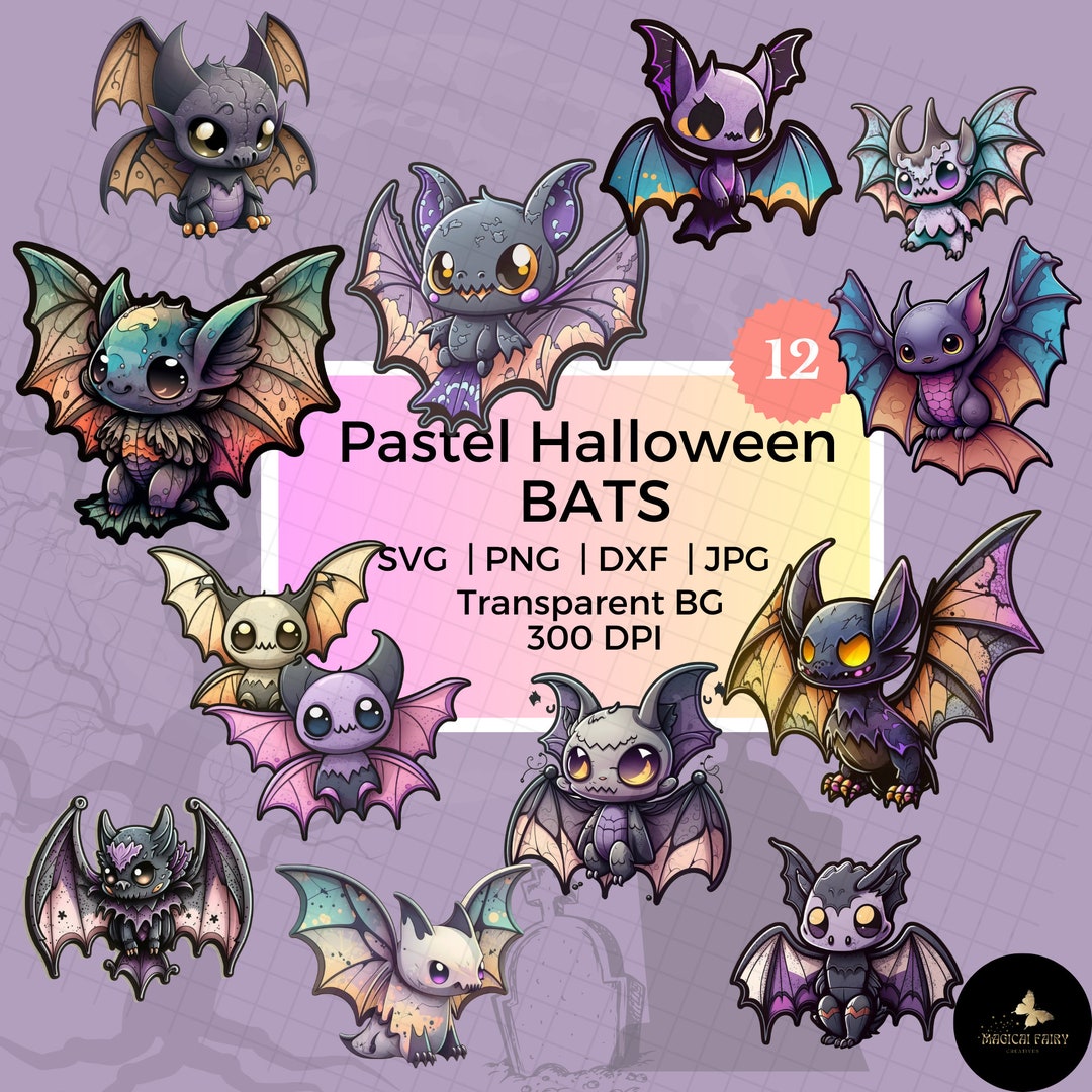 Pastel Halloween Bats Clipart Bundle, Clipart Png Bundle for Halloween ...