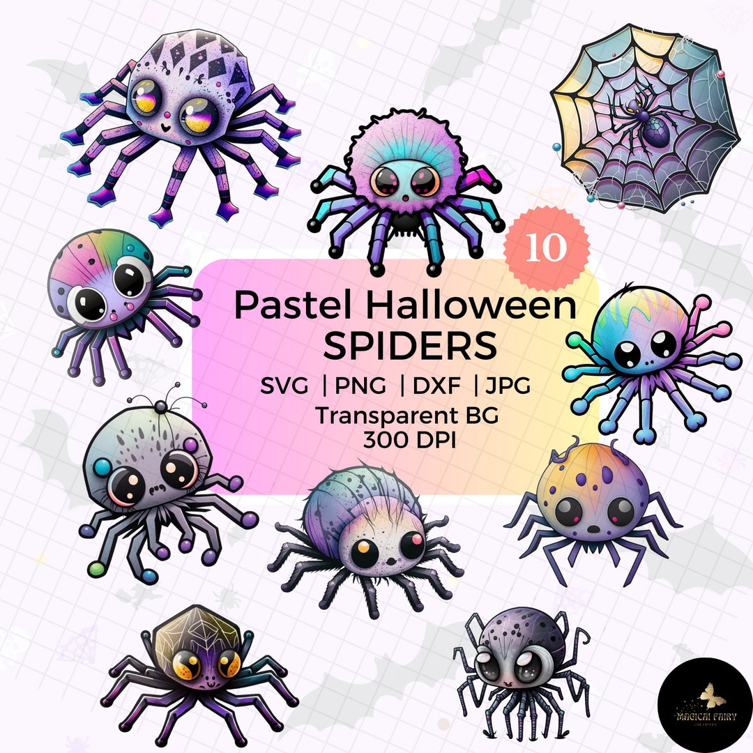 Pastel Halloween Spiders Clipart Bundle, Clipart Png Svg Bundle for ...