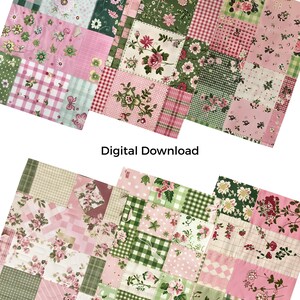 Pink & Green Patchwork Seamless Patterns, Floral Grand Millenial ...