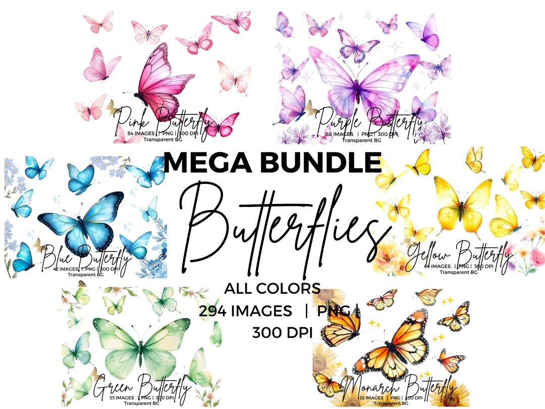 Butterfly PNG MEGA BUNDLE Butterflies Clipart Watercolor Spring ...