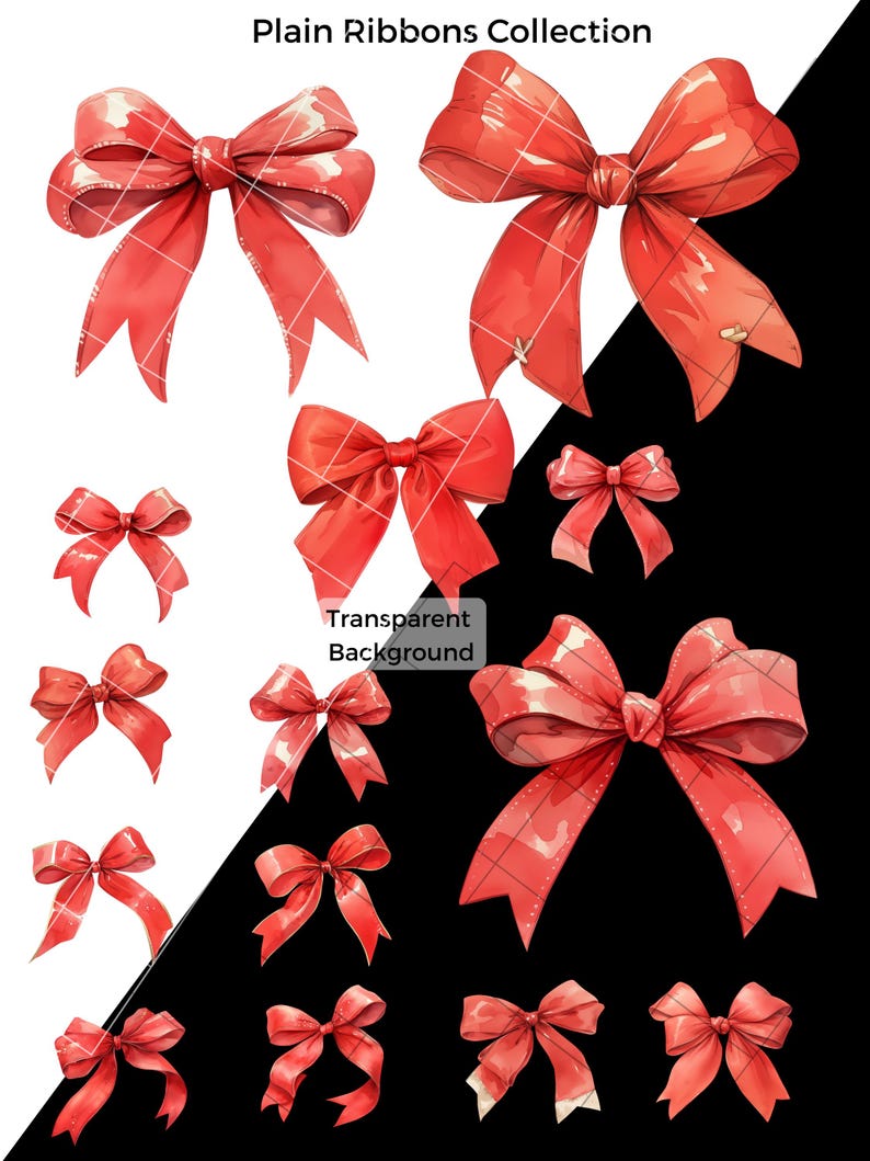 Watercolor Red Ribbons PNG Clipart Bundle: Gingham, Plaid, Stripes ...