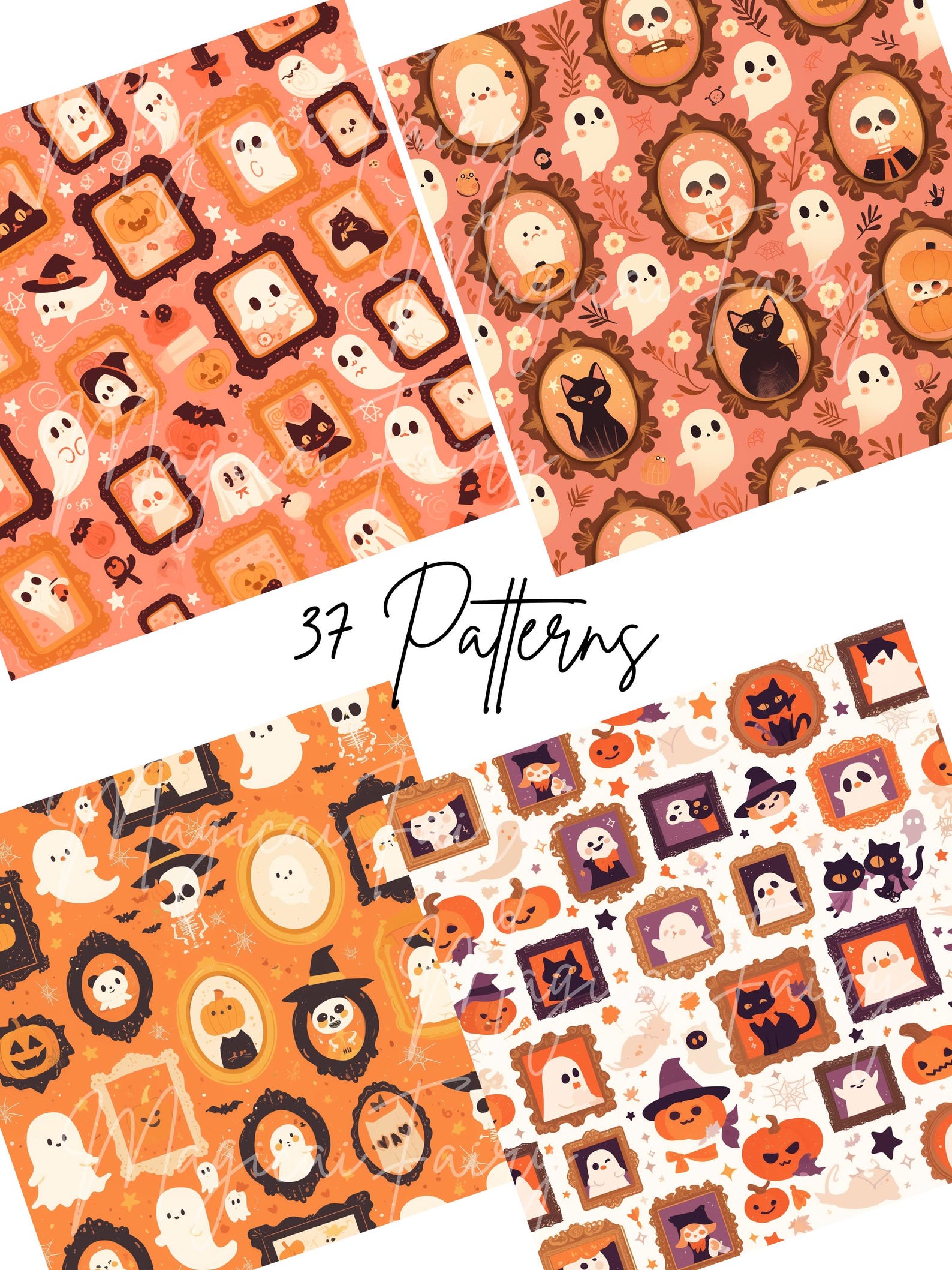 Cute Halloween Frames Pattern Png Spooky Halloween Digital Paper Pink ...