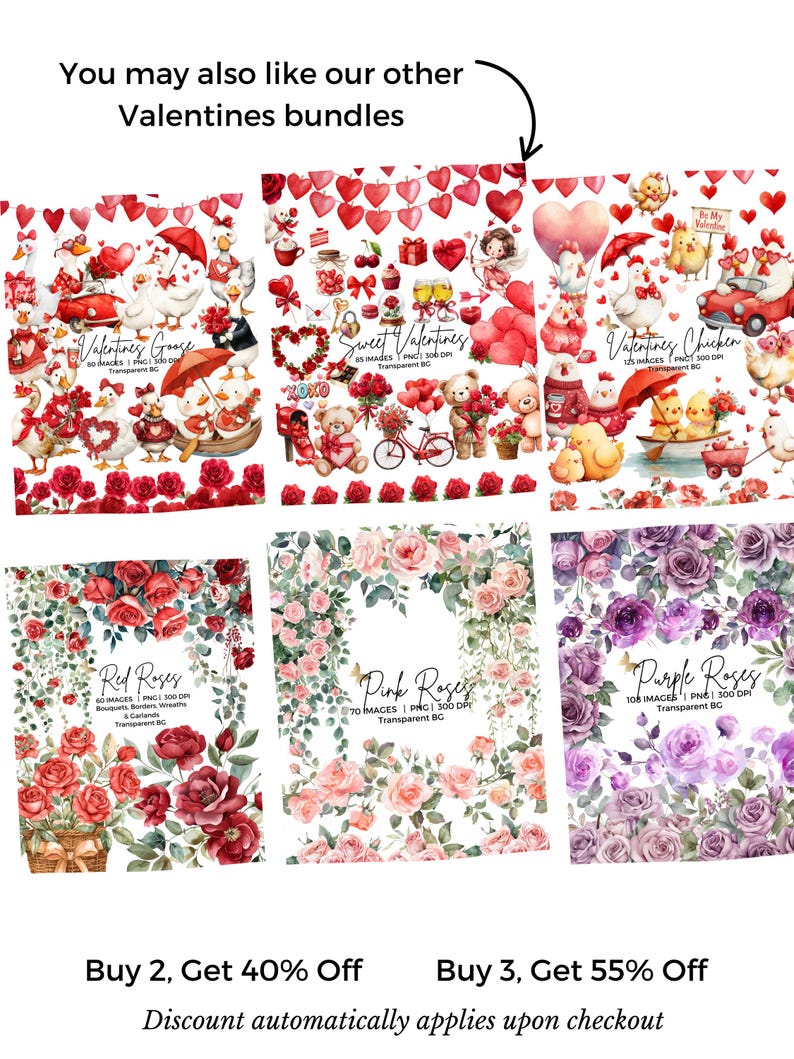 125 Valentines Bunny Rabbit PNG Clipart Bundle, Watercolor Valentine's ...