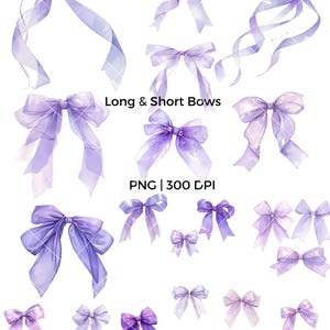 Cute Purple Ribbons PNG Clipart Bundle Watercolor Purple Ribbons Clip ...