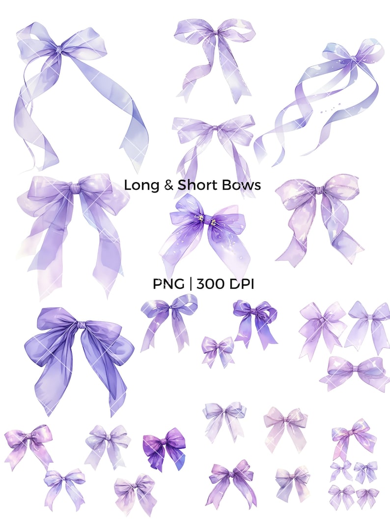 Cute Purple Ribbons PNG Clipart Bundle Watercolor Purple Ribbons Clip ...
